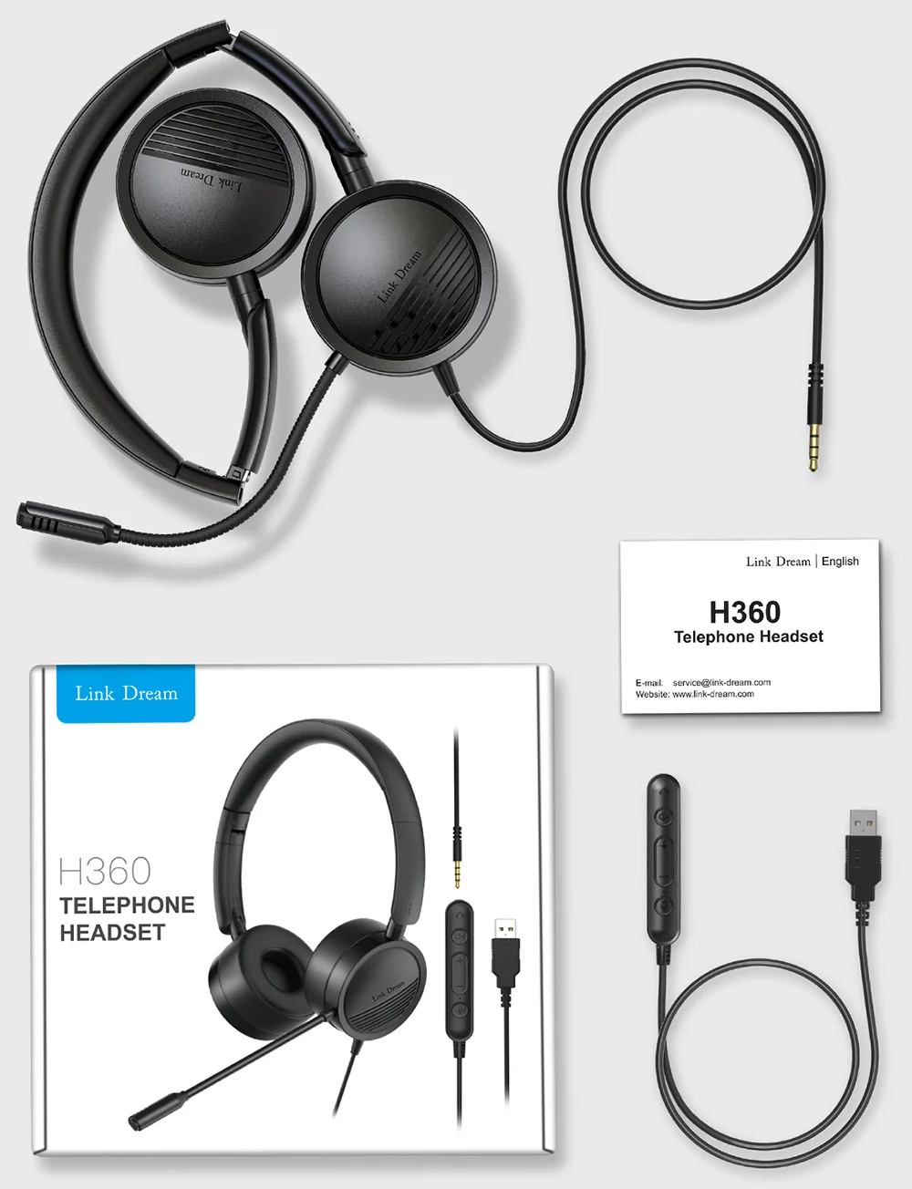 Link Dream H360 3.5mm & Usb Plug Pc Computer Telephone Headphones Call ...