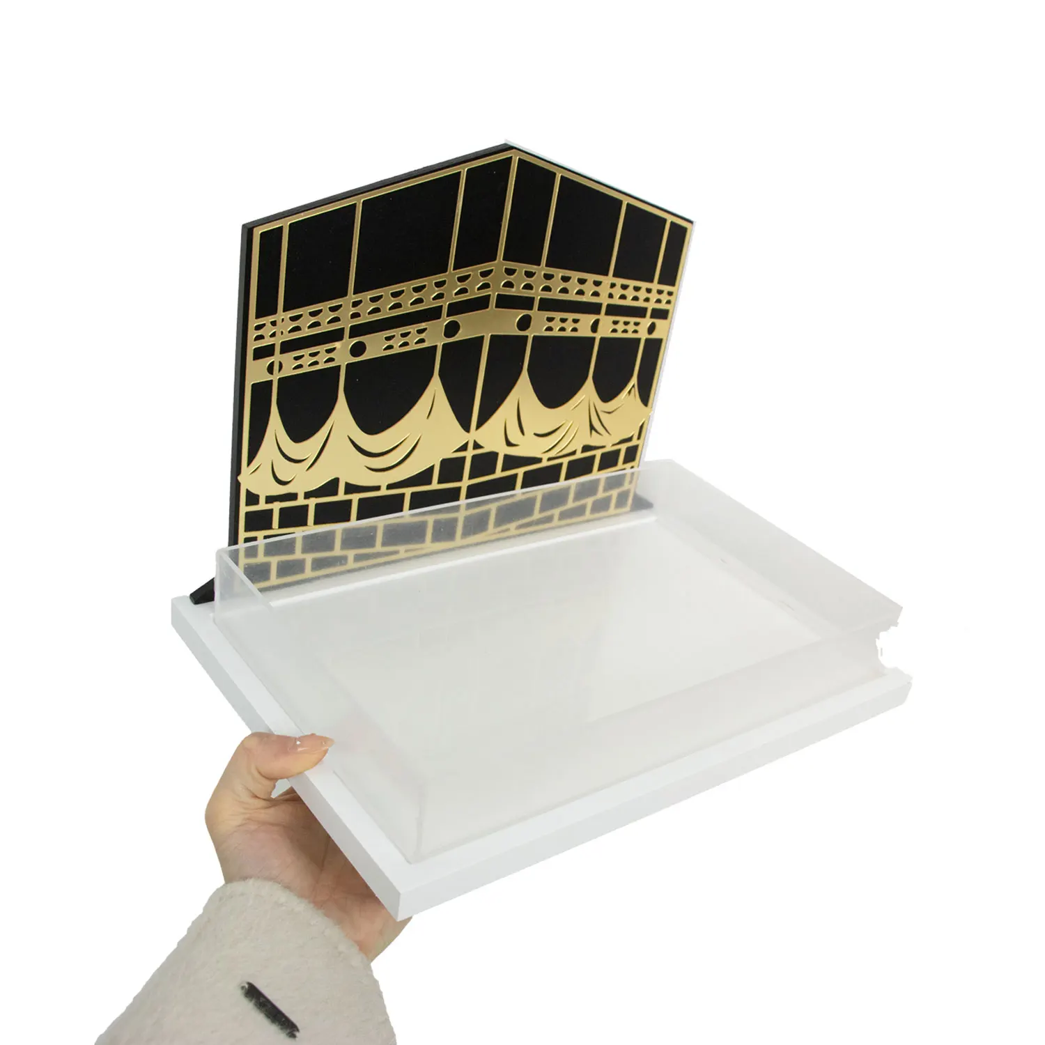 Kaaba Shapa Black Gold Tray Wood Acrylic Salver for Umrah Hajj Mubarak ...