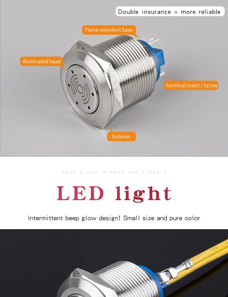 Metal Stainless Steel 19mm Mounting Holes Red Led Lights 220v ...