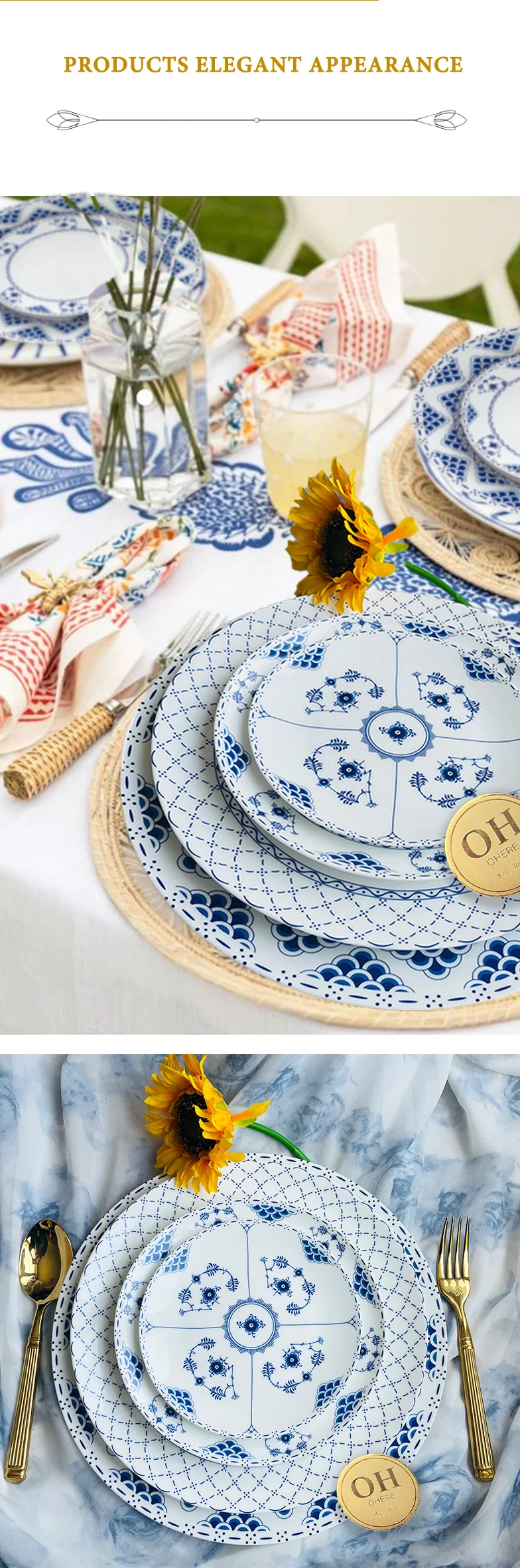 Fresh Blue Flower Decal Dinner Plate Ceramic Dinnerware Bone China ...
