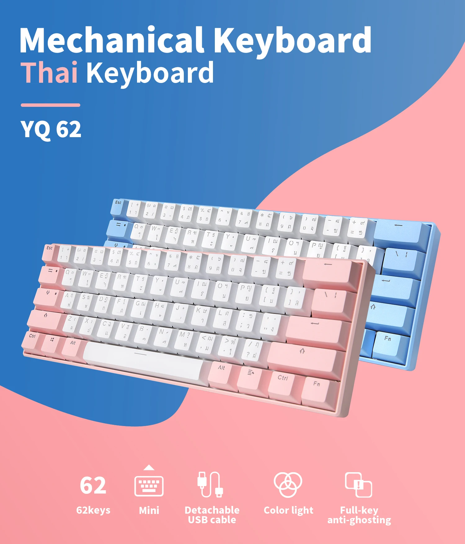 Newest Design Pink Transparent Keycaps Mini Gaming Keyboard 60% Diy ...