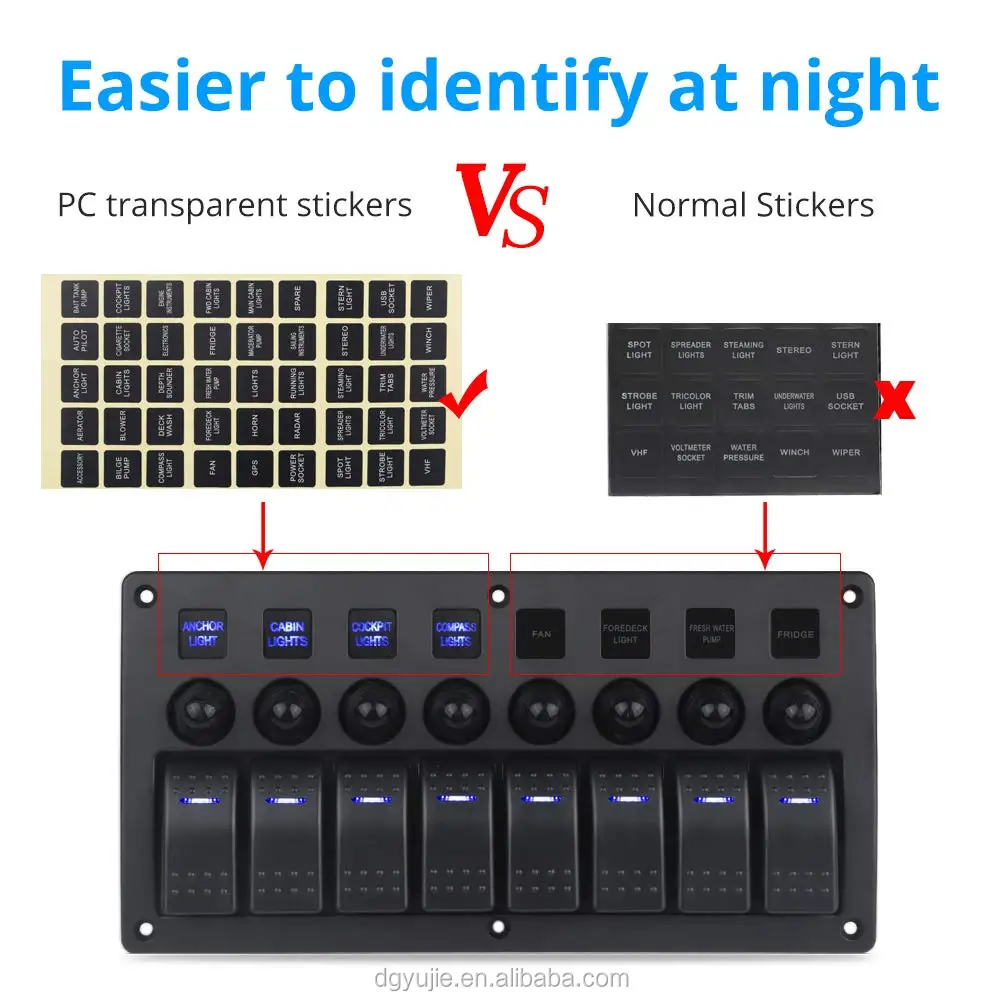 Waterproof 8 Gang Switch Panel - Reliable 12V Marine Solutions