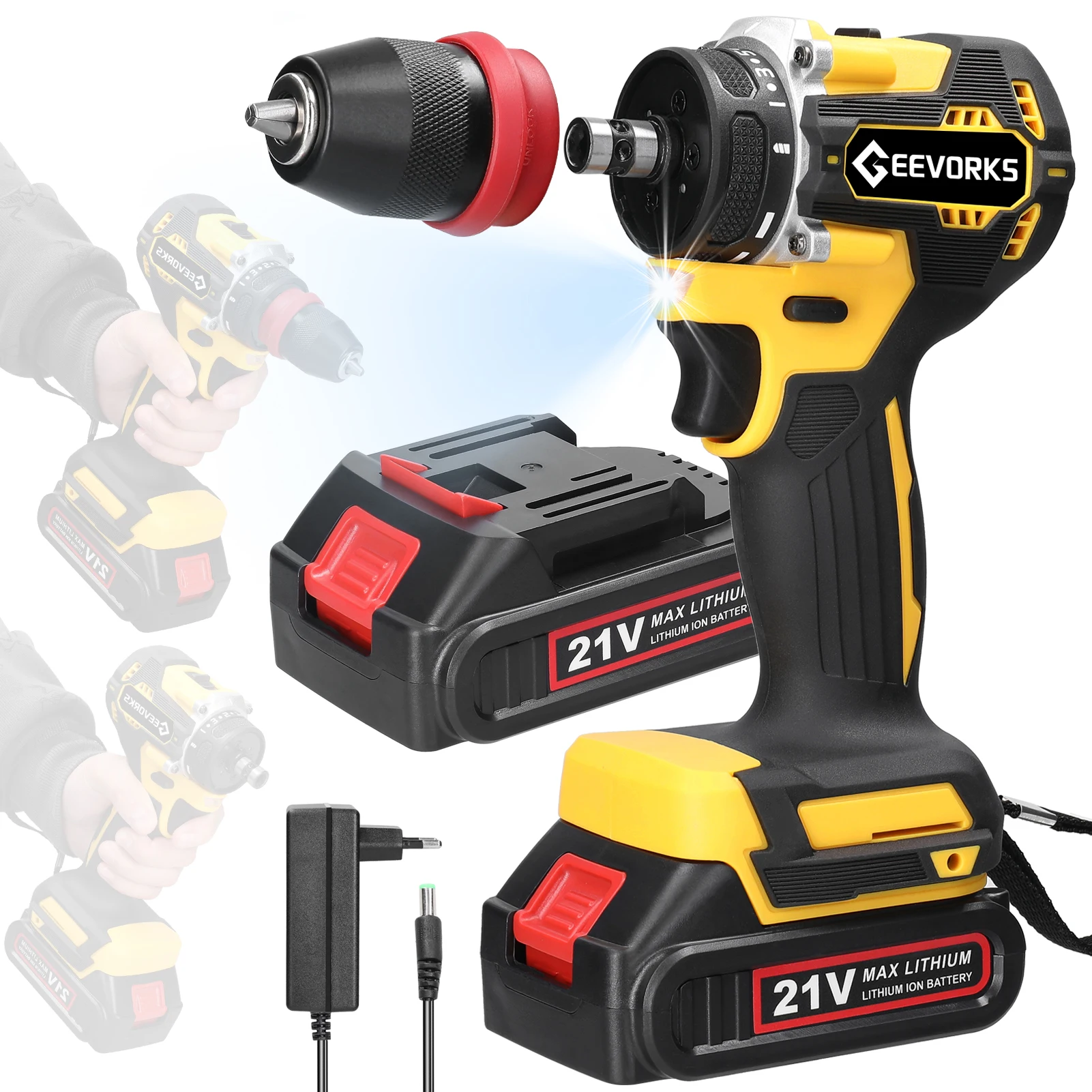 Geevorks 21V Electric Drill Screwdriver - Brushless Power Tool