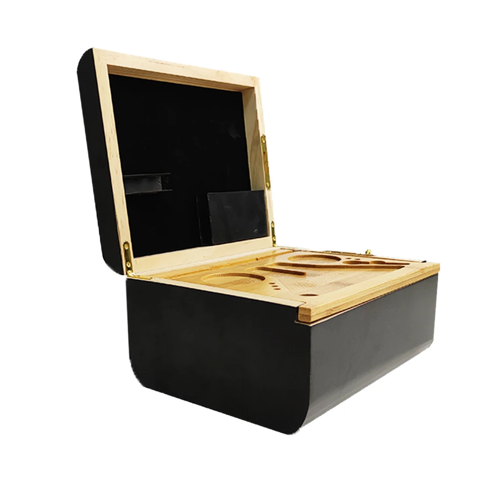 Custom Gift Box Black Wooden Storage Luxury Stash Smoking Box Kit Smell ...