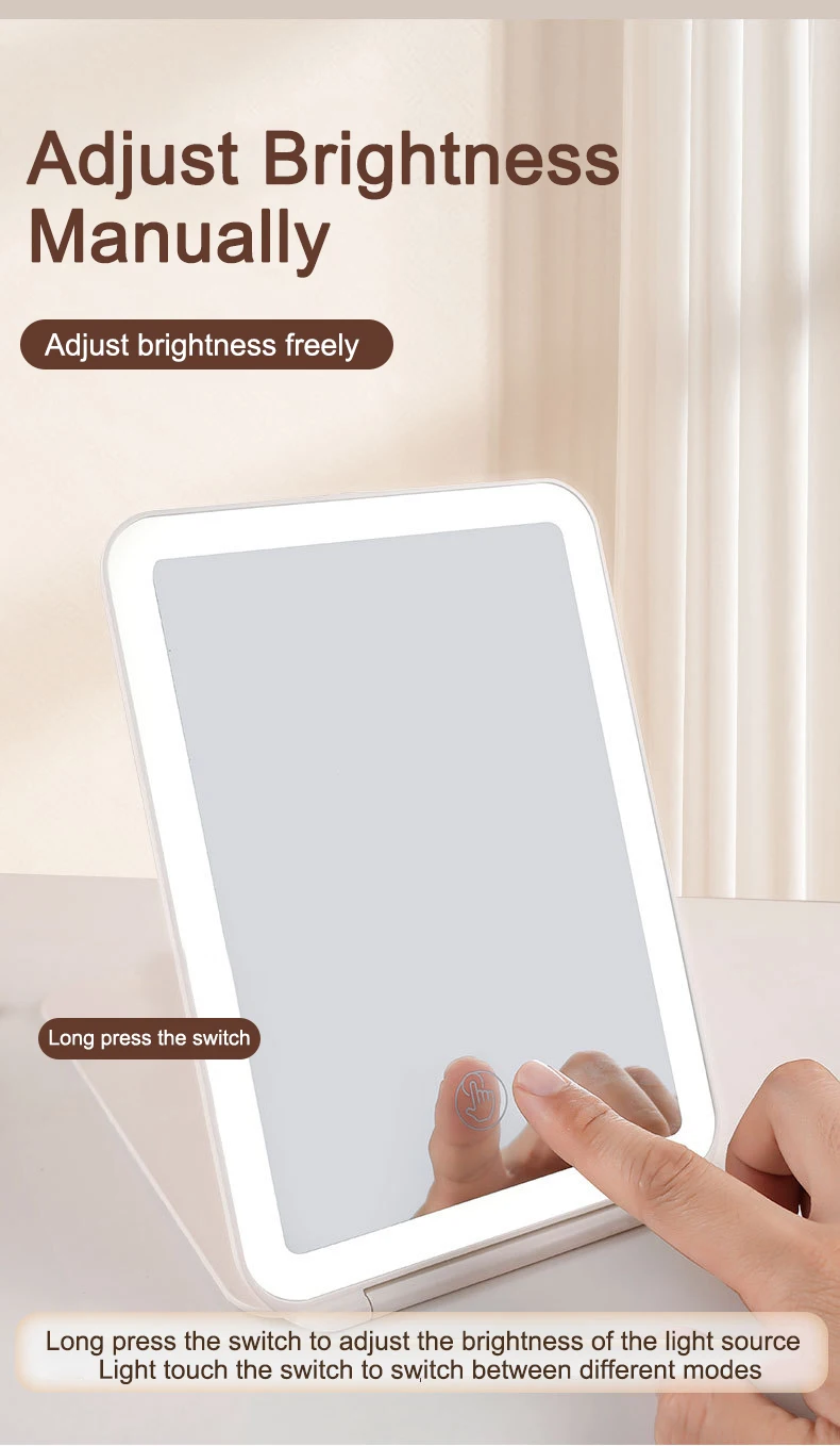 Portable Custom Fold Touch Screen LED Makeup Mirror Brightness ...