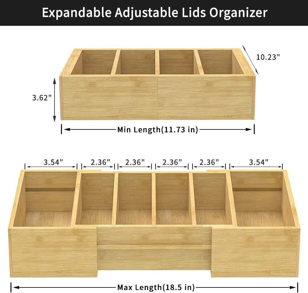 Retro Shaw Expandable Bamboo Food Container Lid Organizer For Cabinet ...