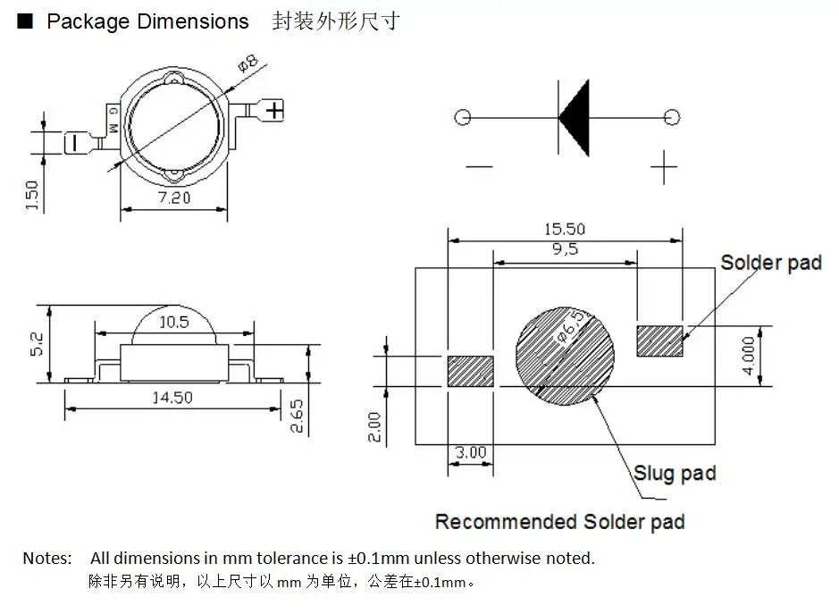 GMKJ White Color Epileds Epistar Bridgelux Chip 1W 3W