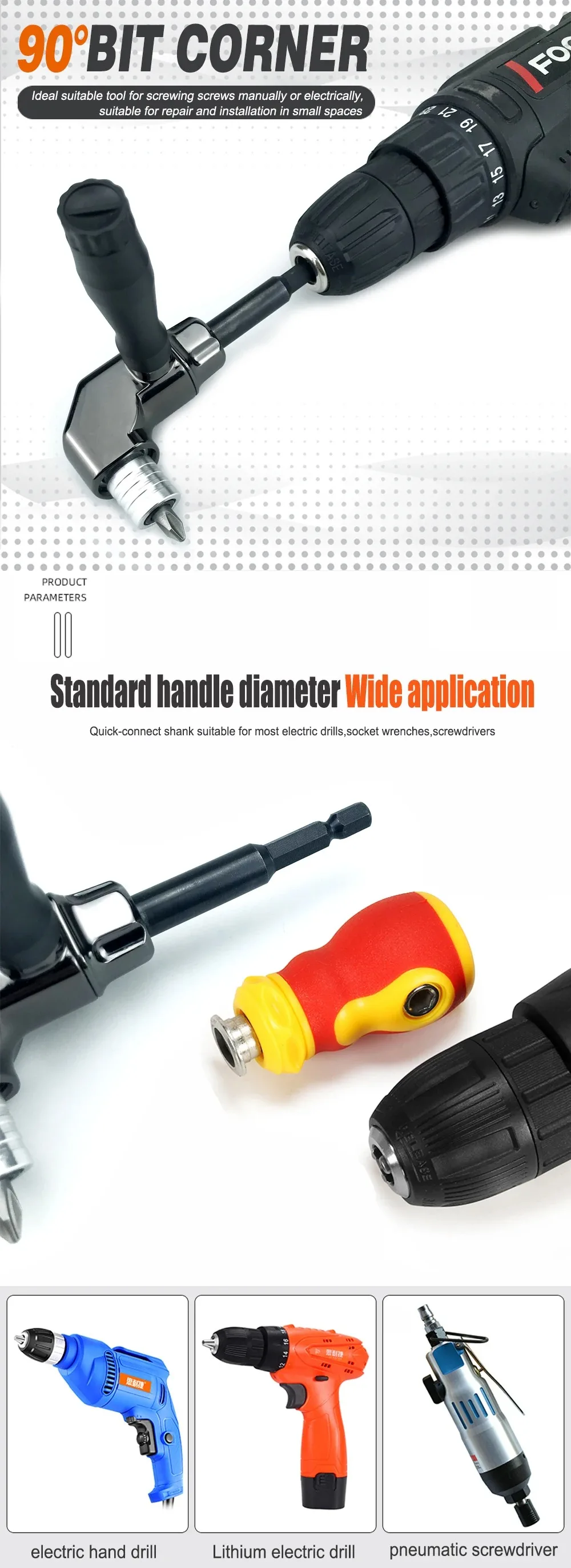 90 Degree Angle Corner Driver Extension Adapter for Bits