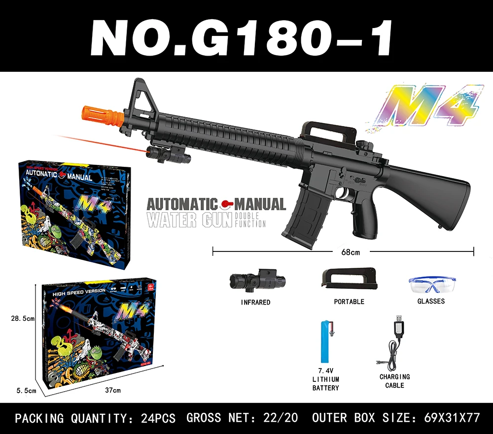 68cm M16 Electric Gel Splatter Blaster Toy Gun With Flash Light Flame ...