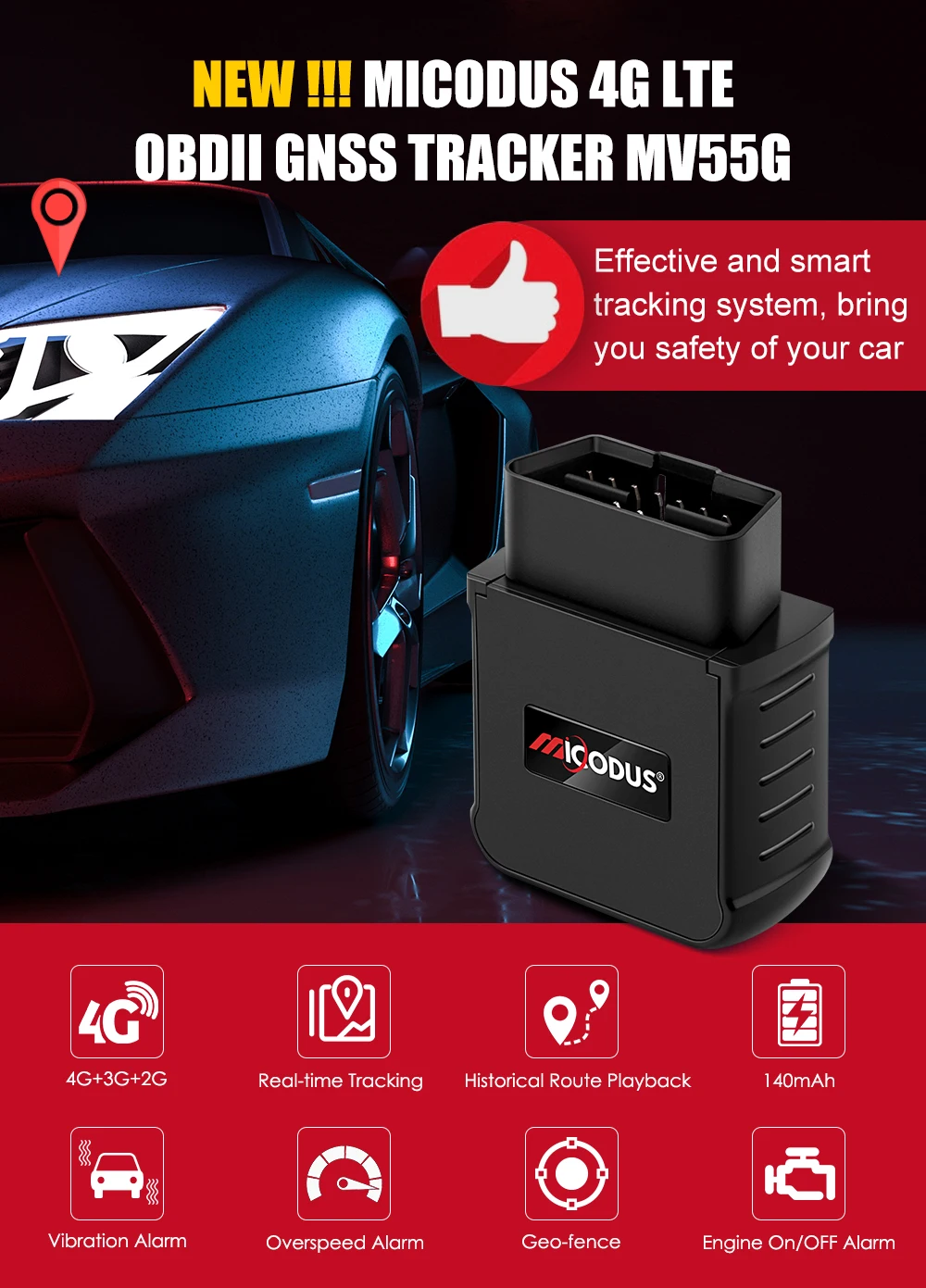 Micodus Obd 2 Gps Tracker 4g Smart Obd2 Gps Device With Small Size ...