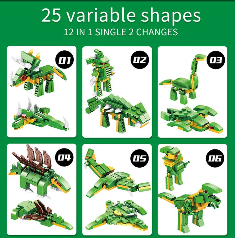 Panlos Brick Children Educational Dinosaur Block Set Dinosaur 12in1 ...