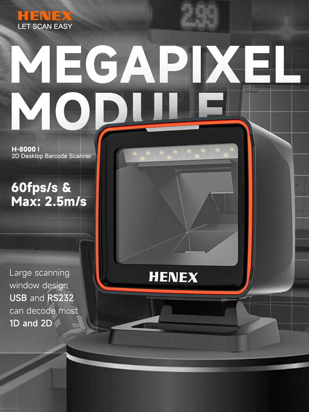 HENEX H8000 Barcode Scanner - Fast, Reliable, and Versatile