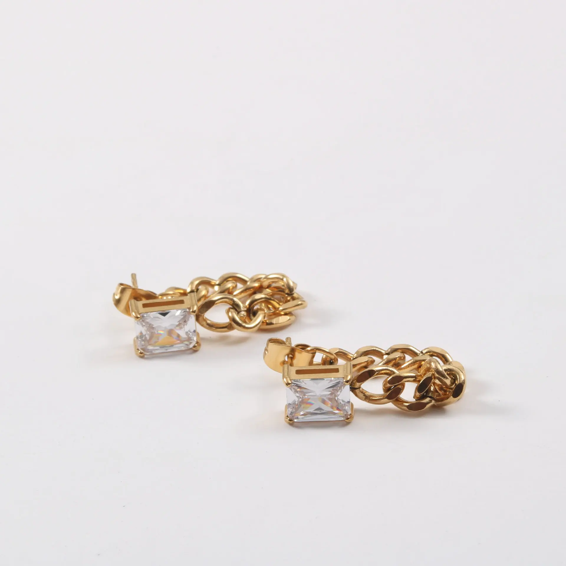 Non Tarnish Jewelry 18k Gold Plated Rectangle Zircon Link Chain Tassel ...