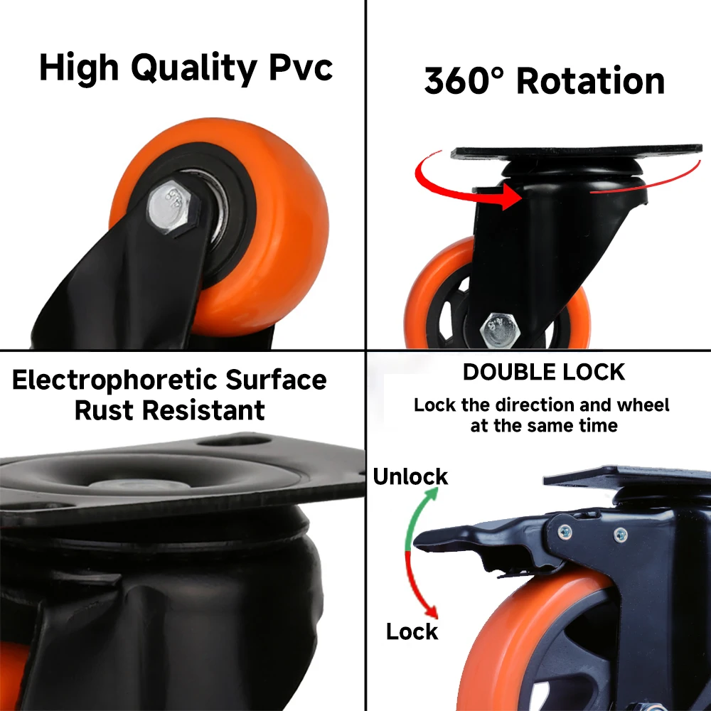 2 Inch Pvc Orange Wheel Casters Swivel Top Plate Threaded Stem Castor ...