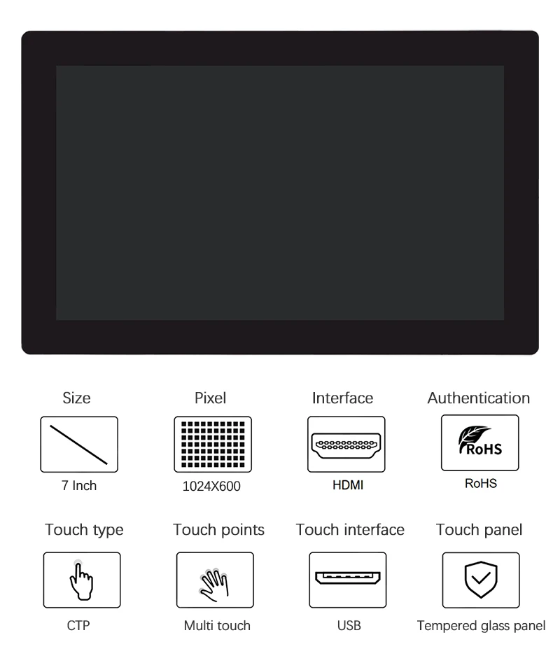 7 inch 1024x600 High Resolution TFT LCD Display Touch Screen TFT ...