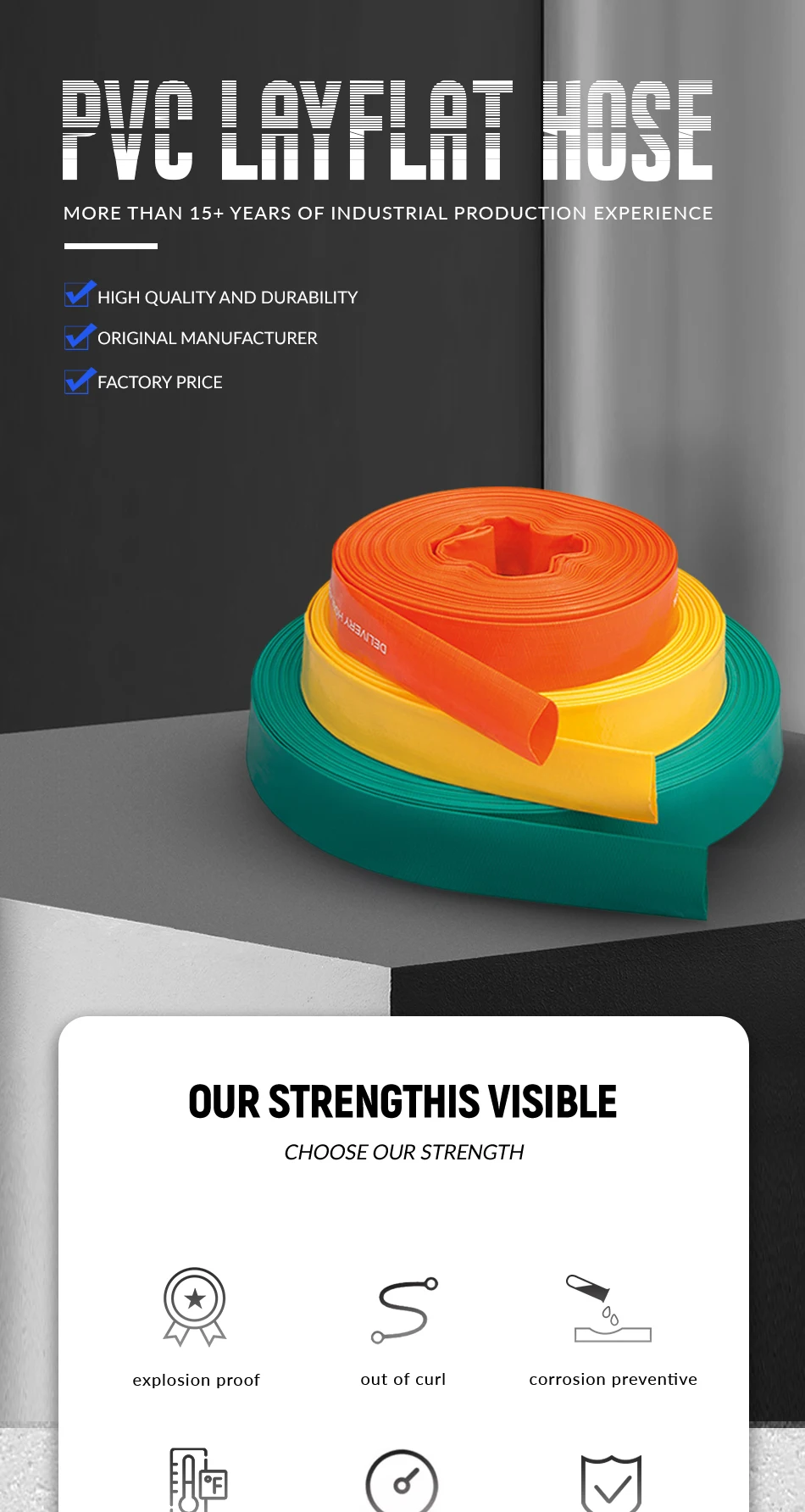 3 In X 50ft Pvc Lay Flat Rubber Hose With Aluminum Camlock C & E ...