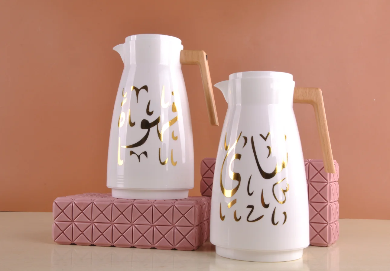 1000ML Vacuum Flask Arabic Dallah Pink Glass Inner Thermos