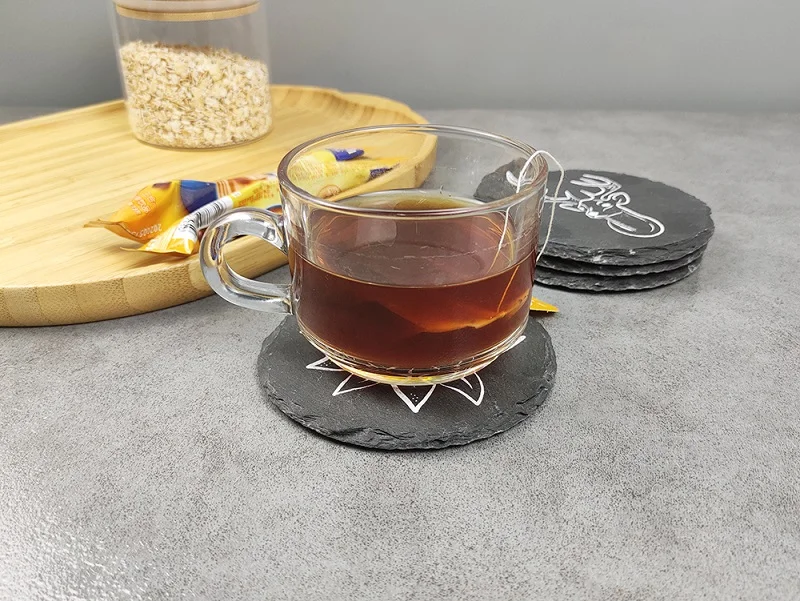 Round Natural Slate Coasters Set Of 4 With Anti-slip Mat - Buy Slate ...
