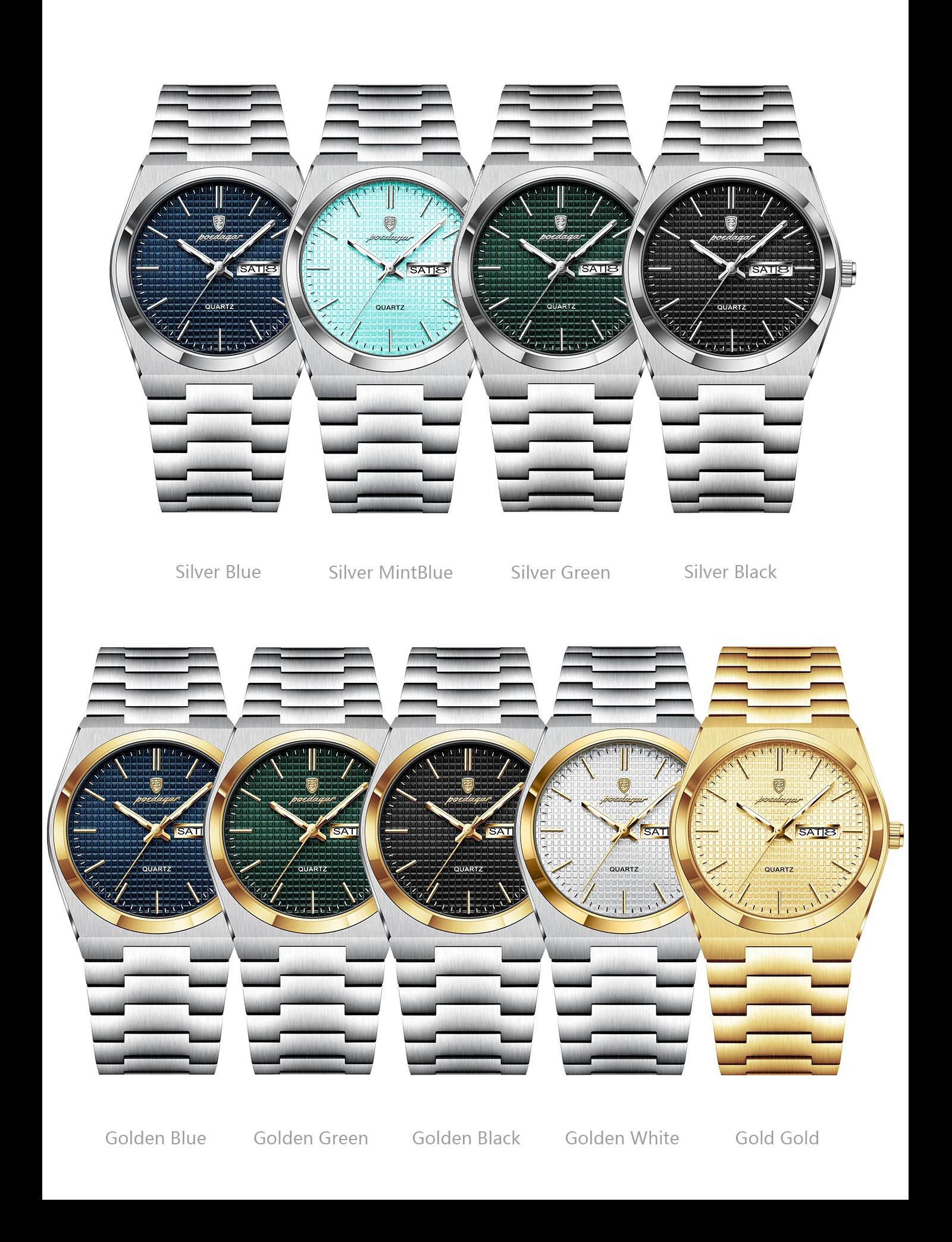 POEDAGAR Luxury Sport Men's Quartz Gold Band Watch 40mm