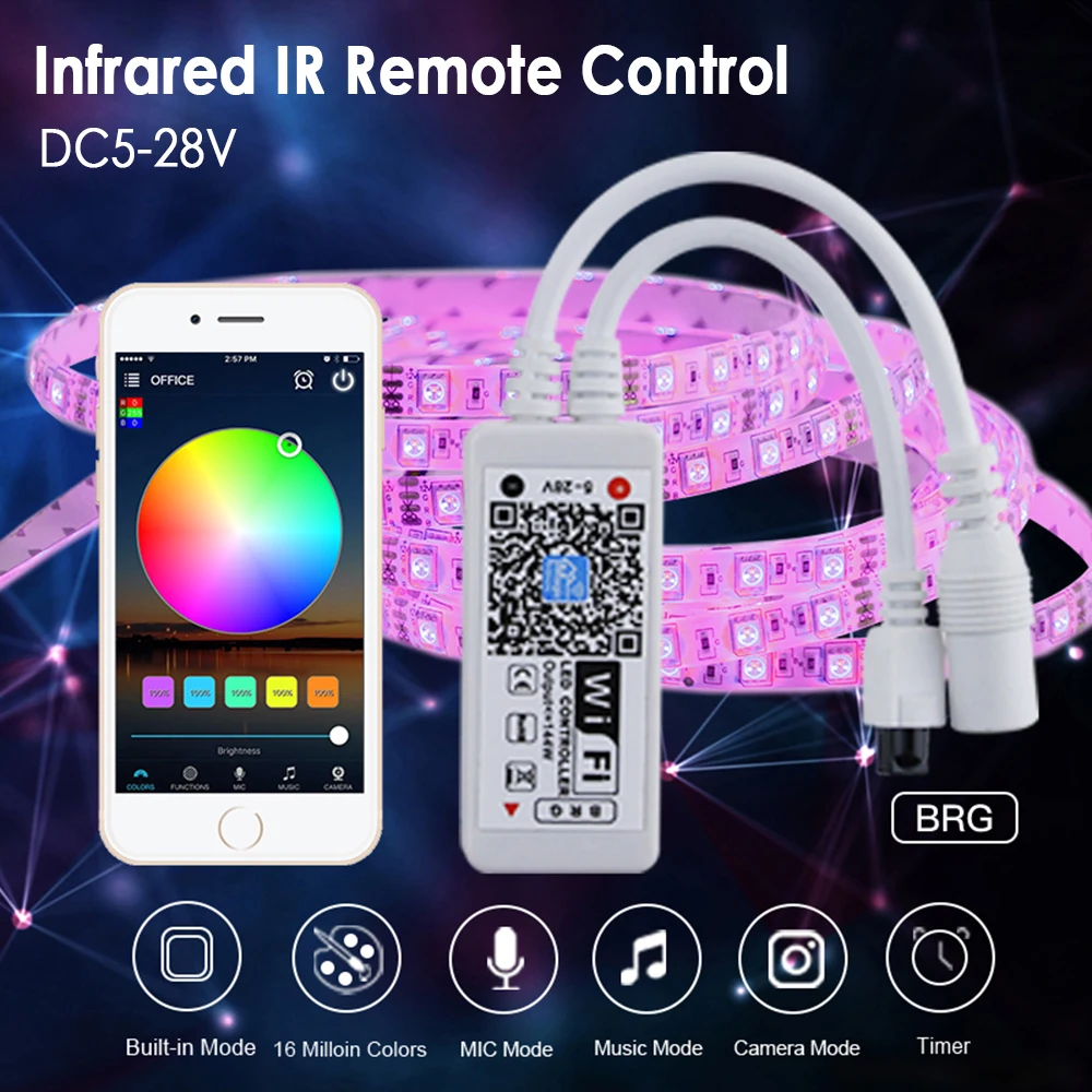 Hot Selling Mini WIFI+ Wireless 24-key RGB Controller DC5-28V Music Controller for Smart Home ...