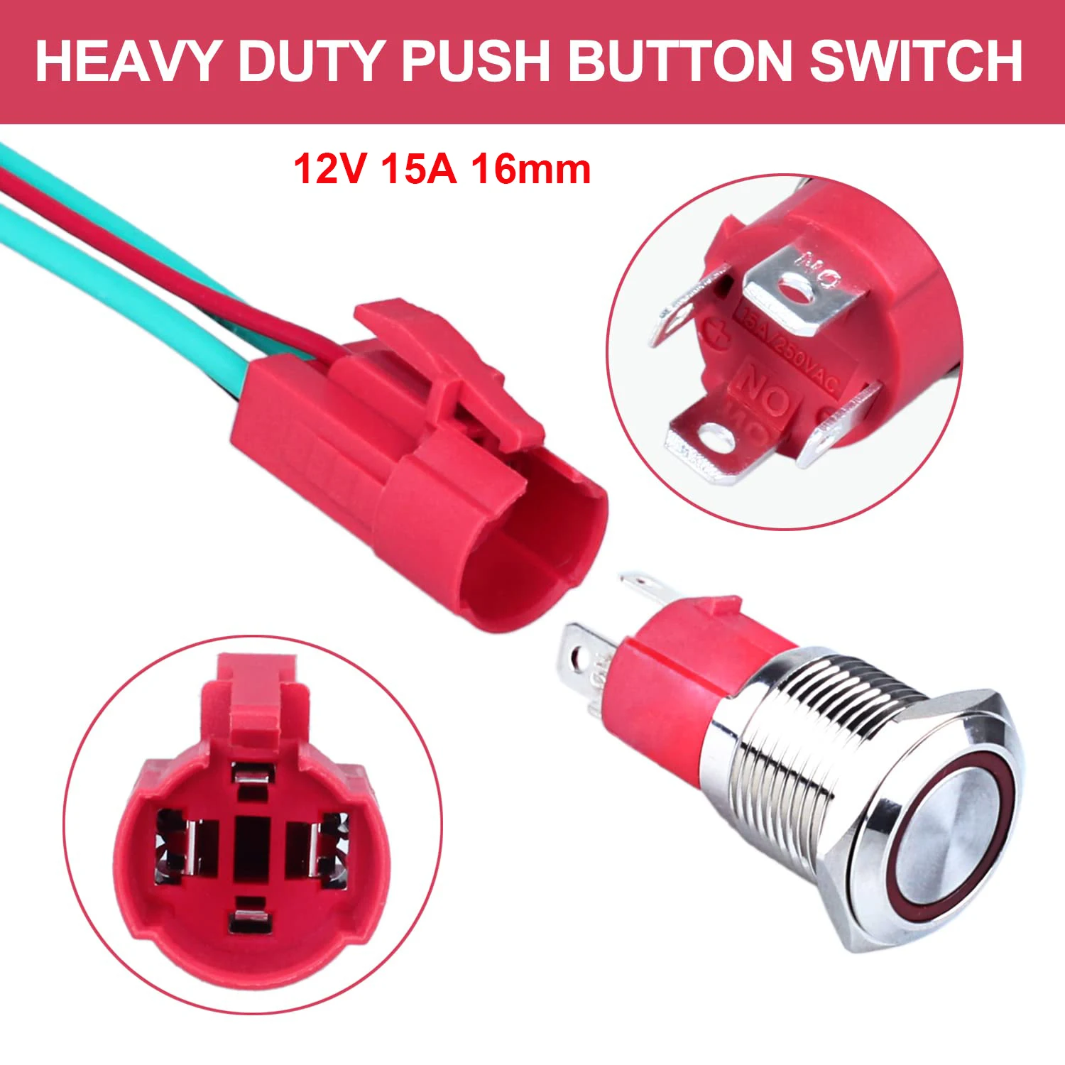 16-22mm 12v 15a Heavy Duty Latching Metal Push Button Switch For Auto ...