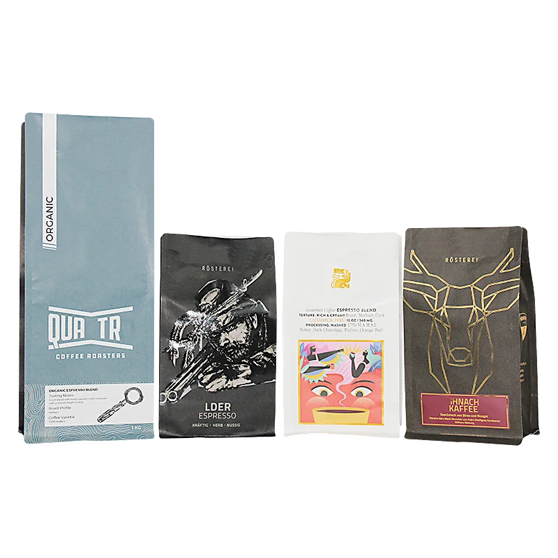 Custom Printed Kraft Compostable Empty Flat Bottom Coffee Bags With ...