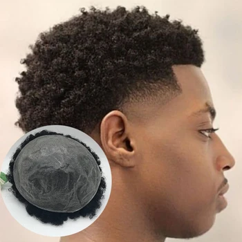Stock Afro 4mm Curl Toupee For 1b Black Men Human Hair African Wigs ...