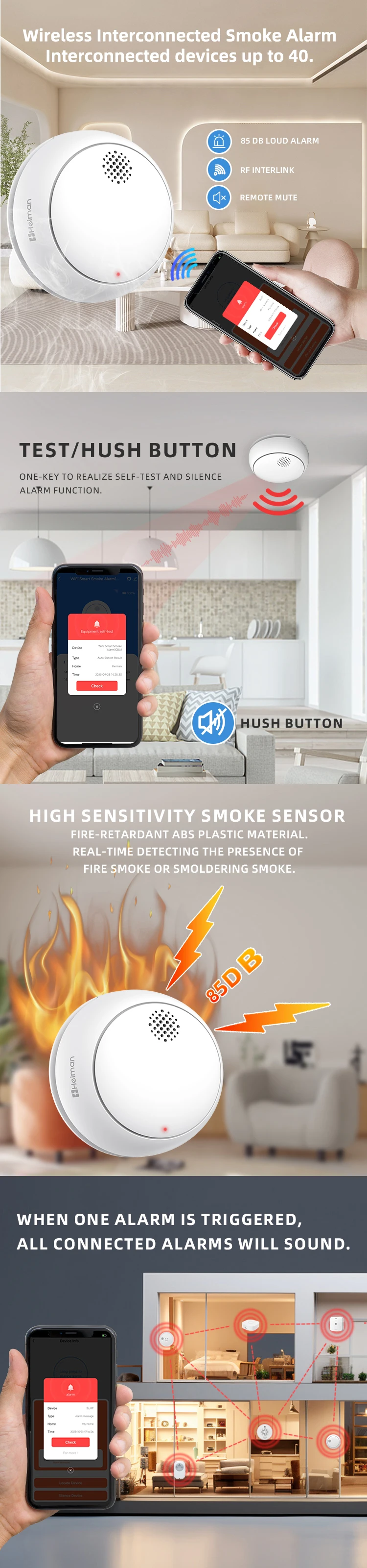 Smart Home Systems Wireless Interlink Rf433mhz Smoke Detector For ...