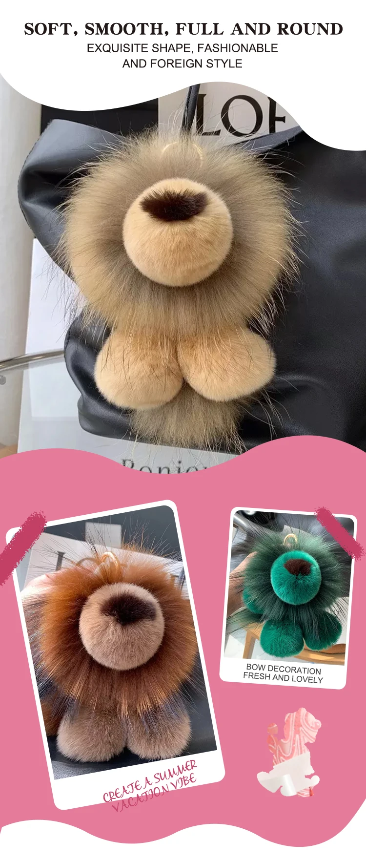 Wholesale Rabbit Plush Cherry Key Chain Pompons Faux Rabbit Fur Fluffy ...