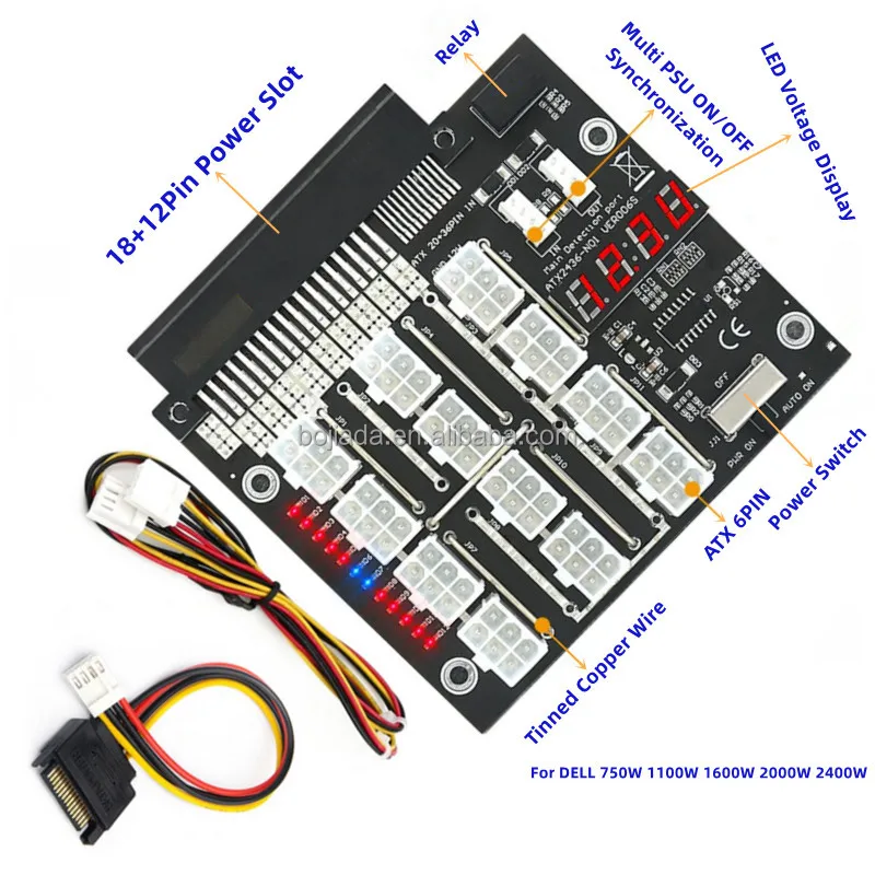 12 Ports 12V PCI-E 6Pin Server PSU Breakout Board for DELL 2400W, 2000W ...