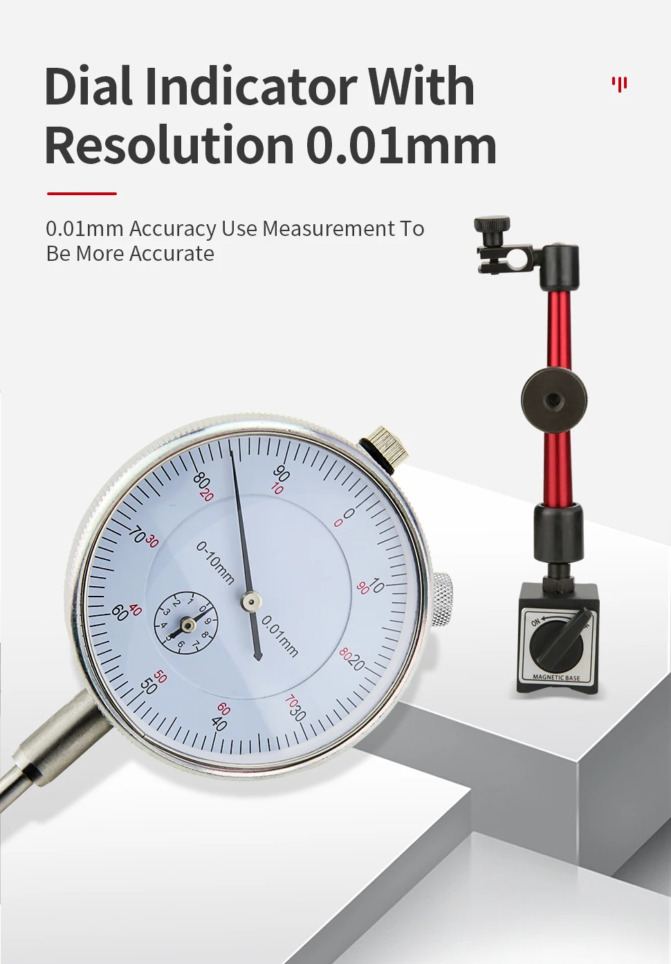 Dial Indicator Gauge 0-10mm Meter Precise 0.01mm Resolution ...