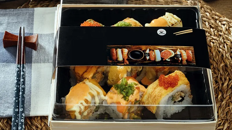 Custom Biodegradable Disposable Japanese Sushi Takeaway Togo Wooden ...