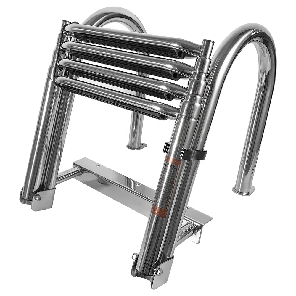 4 Step Stainless Steel Folding Ladder Boat Pontoon Yacht Telescopic ...