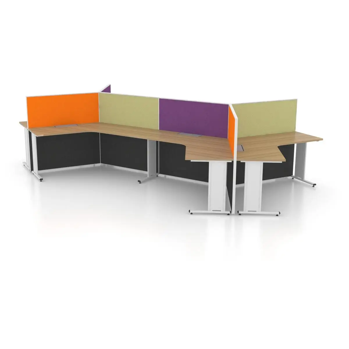 V Shape Office Partition Desk Brown L-shaped 10 Person Workstation ...