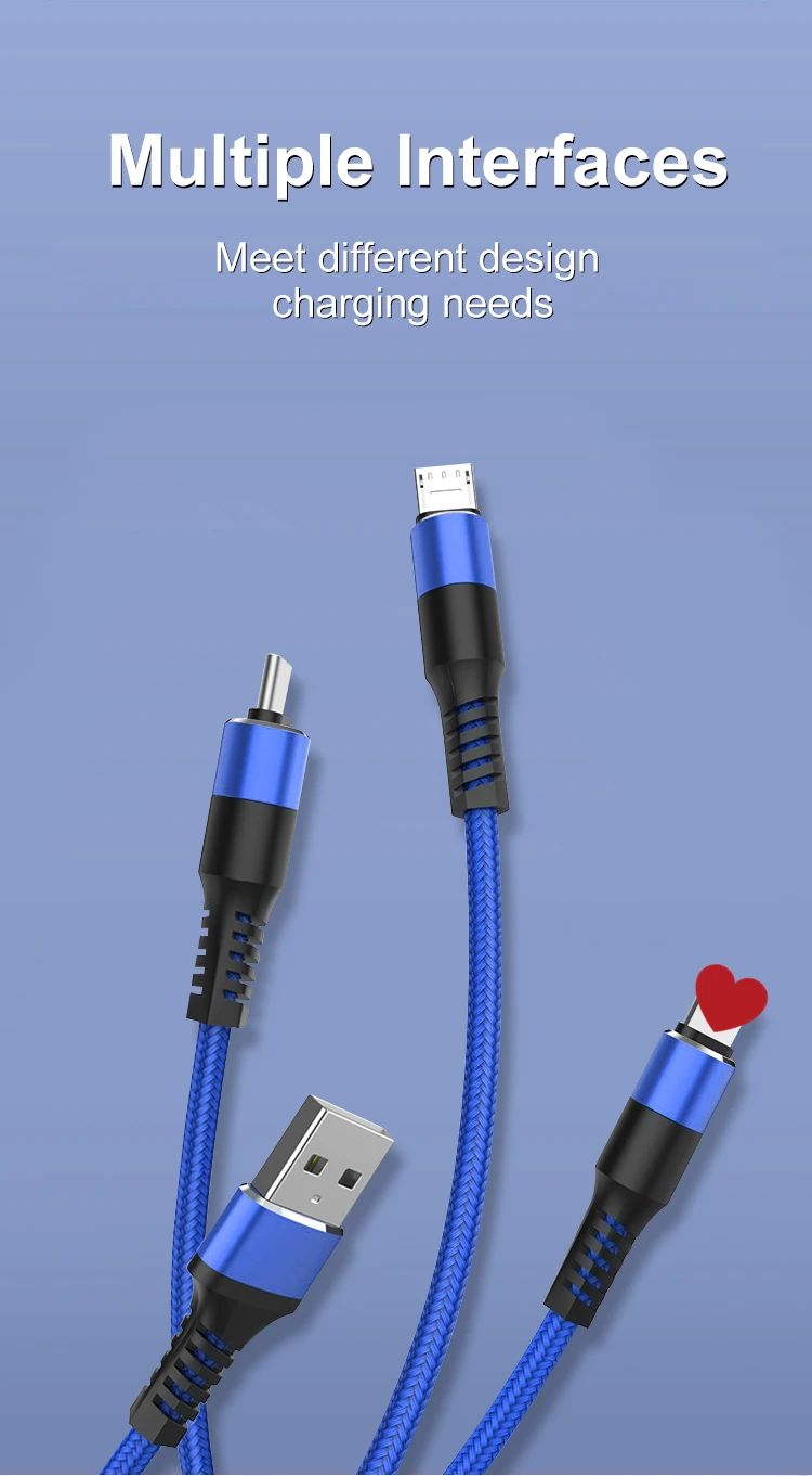 10ft 3 In 1 Usb Charging Cable Multi Phone Charger Cord For Multiple ...