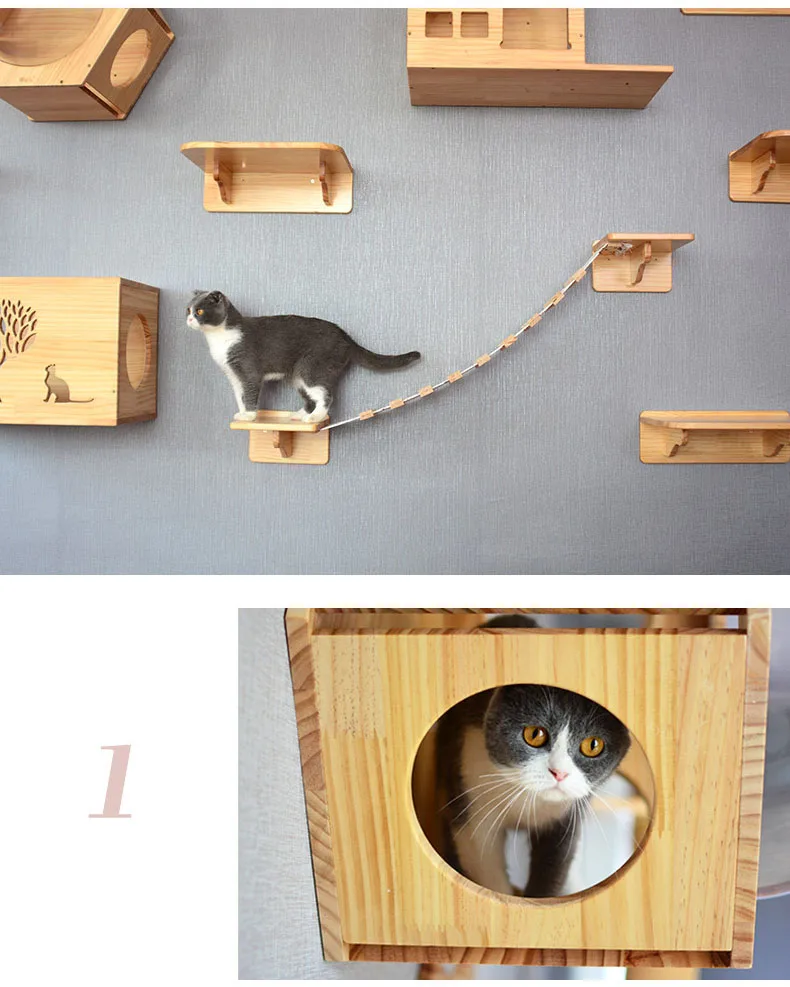 Hot Diy Cat Climb Track Furniture Wall Mounted Wooden Bridge for ...
