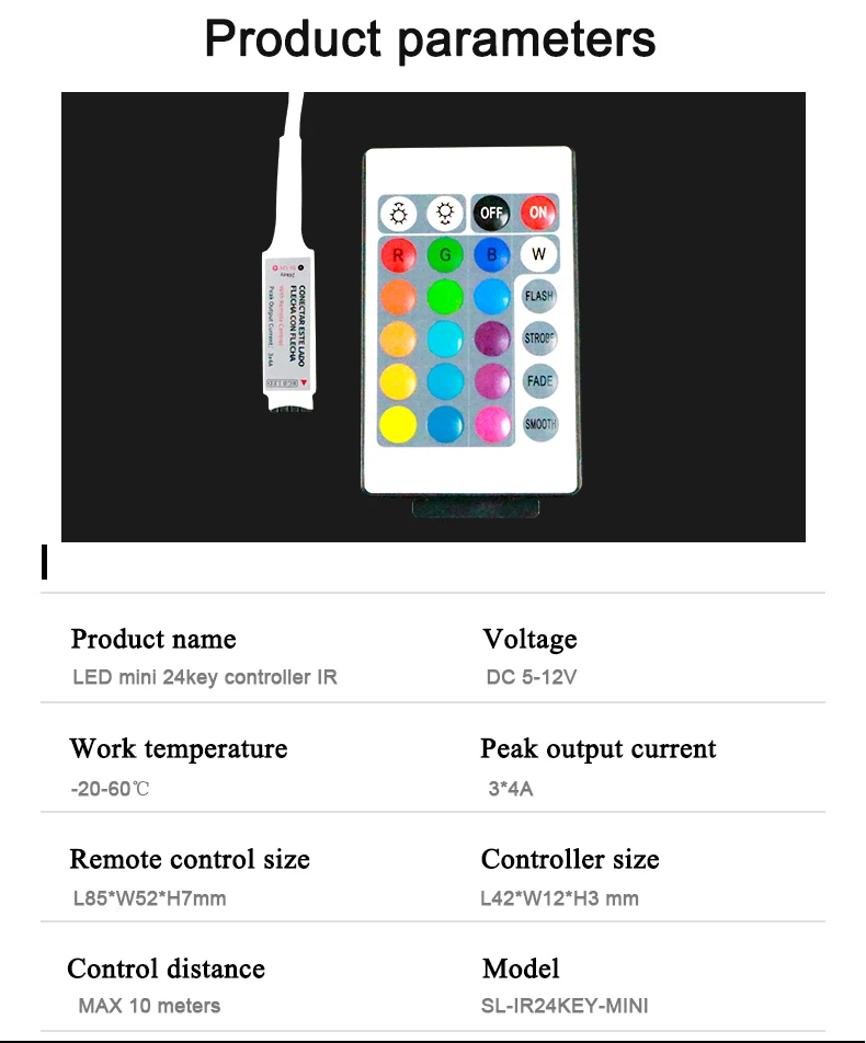 24 Keys Mini Led Controller Mini Ir Remote Controller For Dc5~12v Led ...