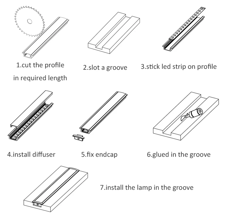 Slim U Shape Recessed Profile for LED Linear Light Mount
