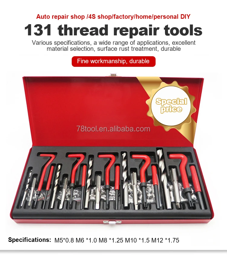 131Piece Metric Thread Repair Kit, HSS Drill Repair Kit, Metric M5 M6 ...