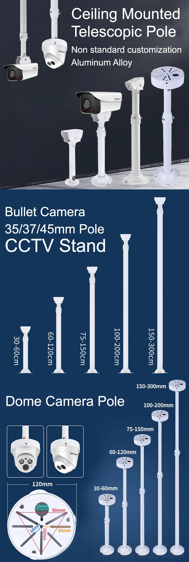 Monitor Telescopic Support Brackets Universal Alloy Pole 35/37/45mm ...