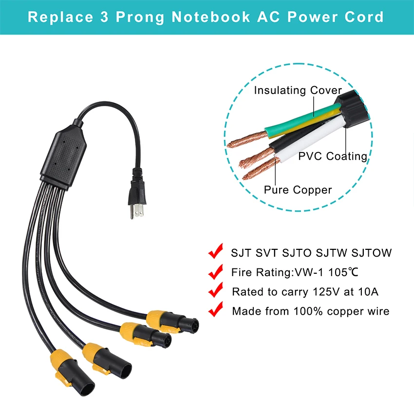 20A NAC3MX-W-TOP Powercon TRUE1 Outdoor 4 in 1 Splitter Cable