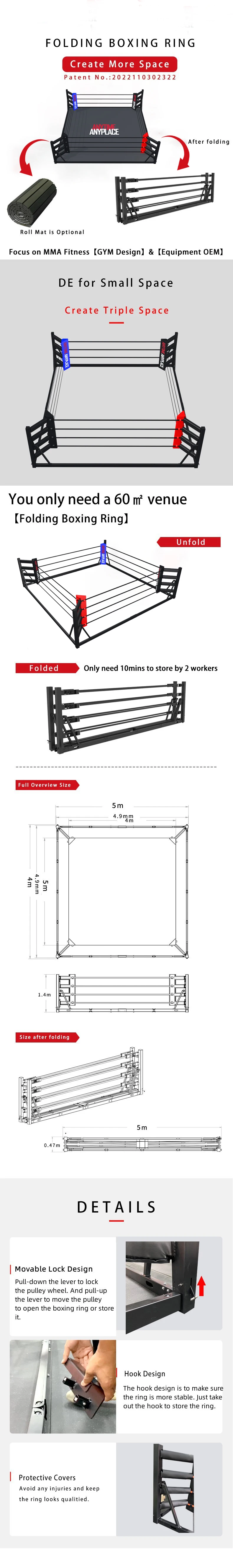 Custom Collapsible Foldable Boxing Ring - 5x5 M Floor