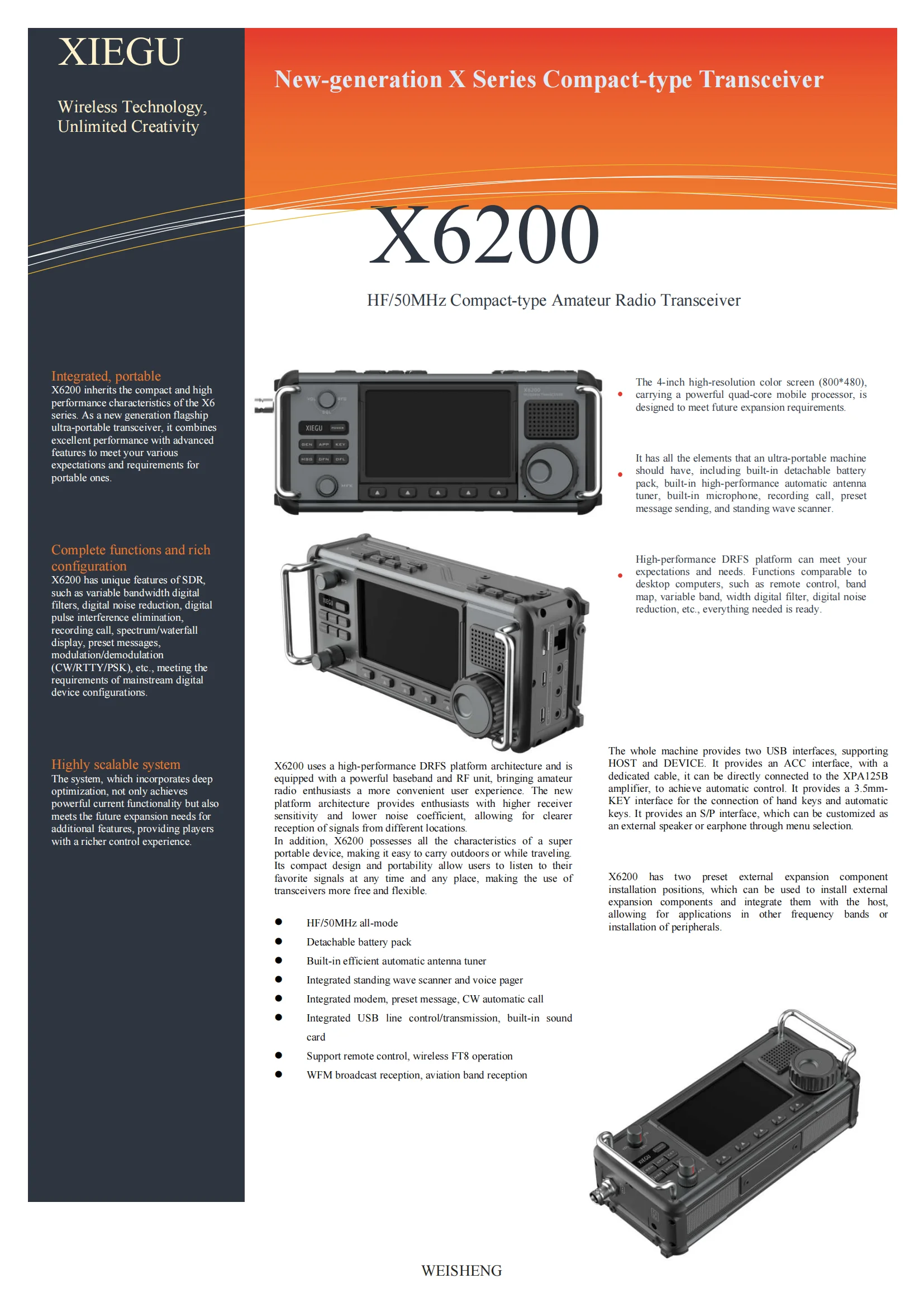 Xiegu X6200 - Compact Hf/50mhz Transceiver with Wireless FT8
