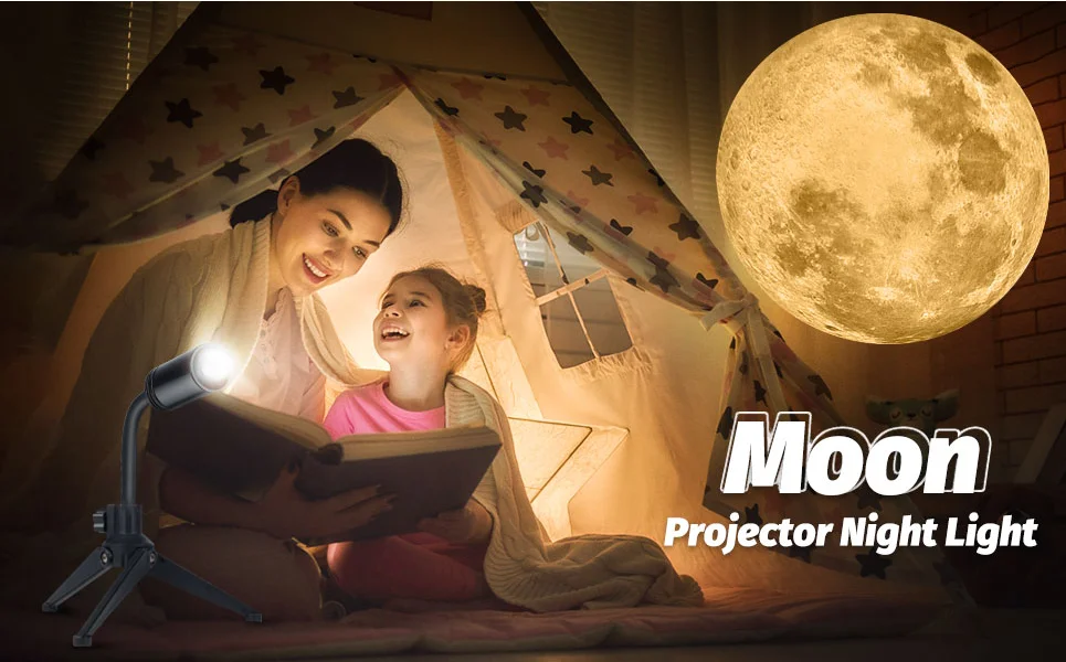 360 Rotatable Moon Projector Night Light - Adjustable Brightness