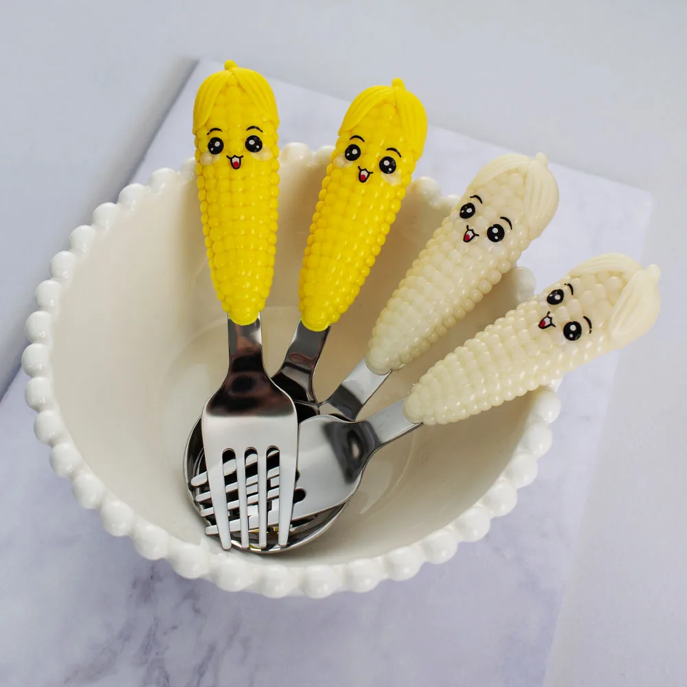 Wholesale Cute Corn Cutlery Set With Plastic Handle Stainless Steel 316 ...