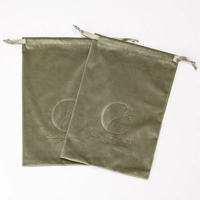 Large Velvet Drawstring Deep Green Custom Pouch Hair Packaging Bag ...