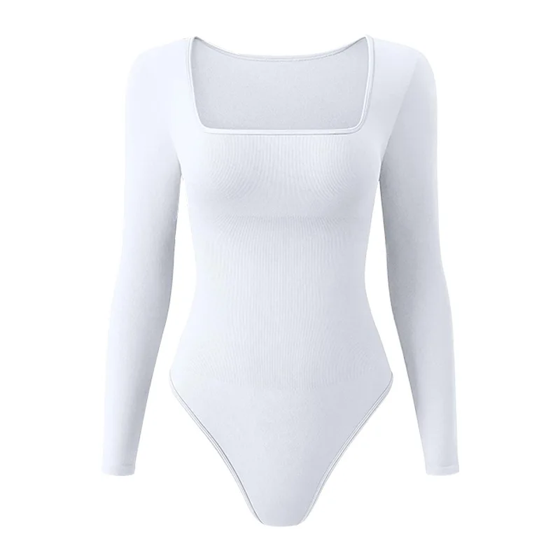 Custom Ribbed Fitness Jumper Body Suit Top Slim One Piece Romper Square ...