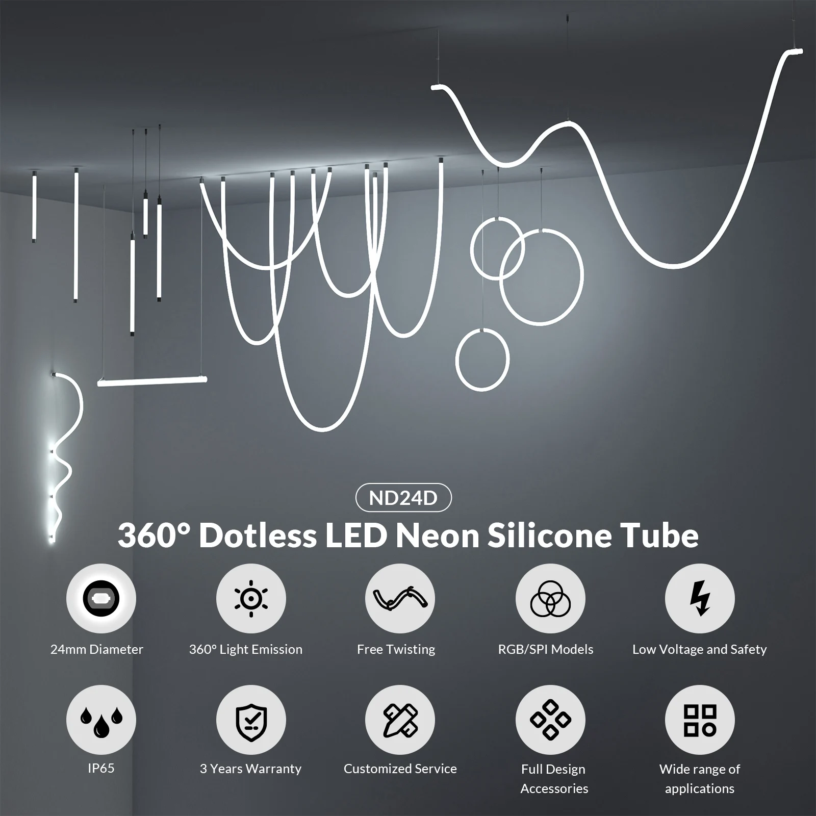 360 Degree Luminous Round 360 Silicone Tube Led Rope Light Flexible Led ...