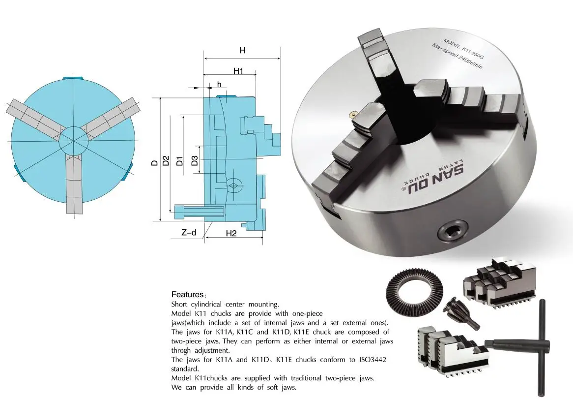 Sanou Adjustable Three Jaw Self Centring Chucks K11-250 - Buy Three Jaw Self-centering Chuck ...