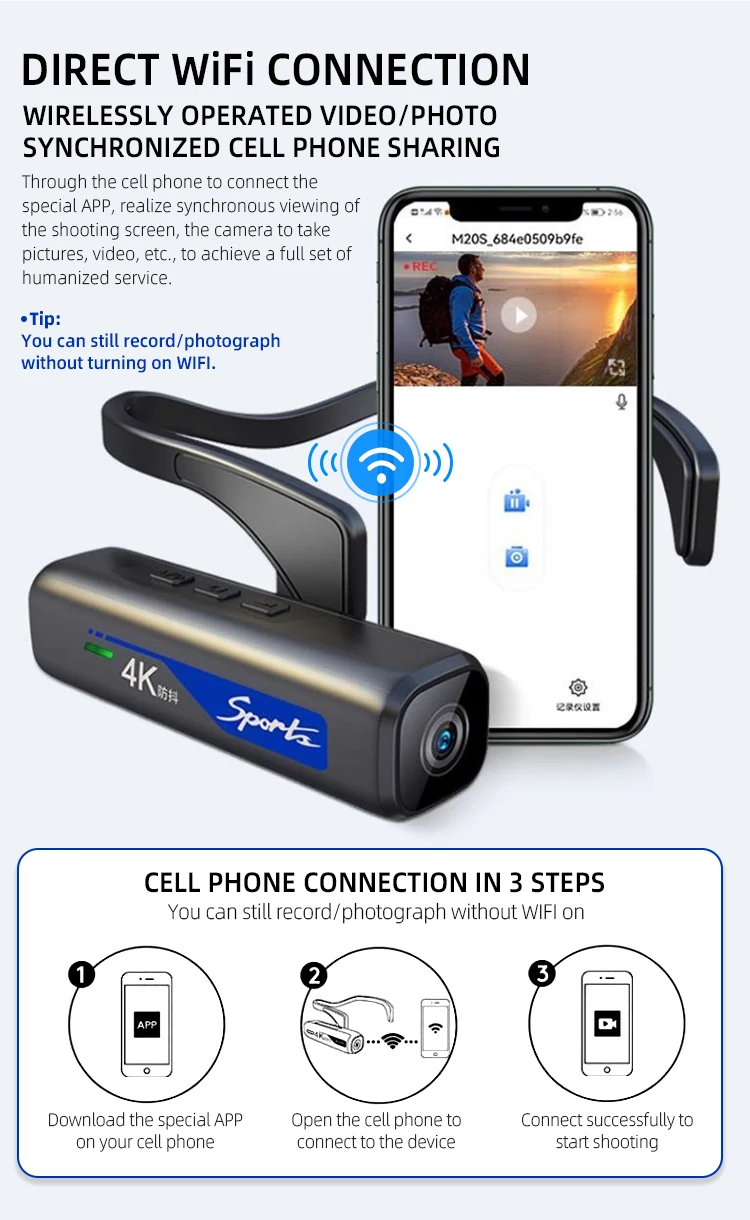 Wifi Headset 4K Camera - Sport Action Camera Mini Wearable